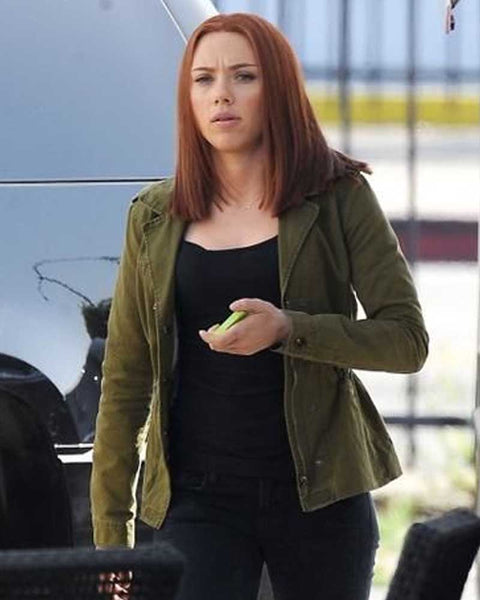 Scarlett Johansson Captain America Winter Soldier – Black Widow Green Coat – Vintage Jacket