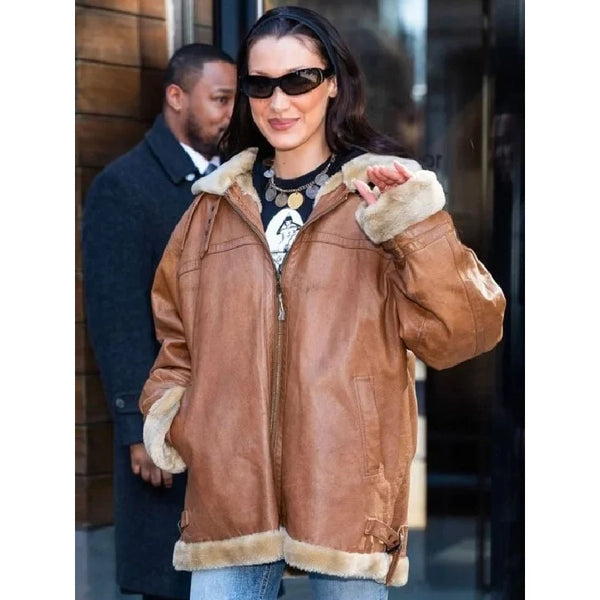 NYC Bella Hadid Shearling Leather Jacket – Vintage Jacket
