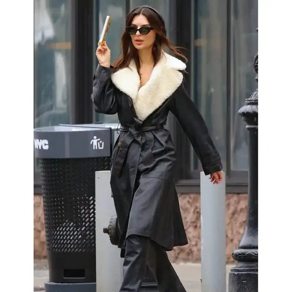 Emily Ratajkowski Leather Fur Coat – Vintage Jacket