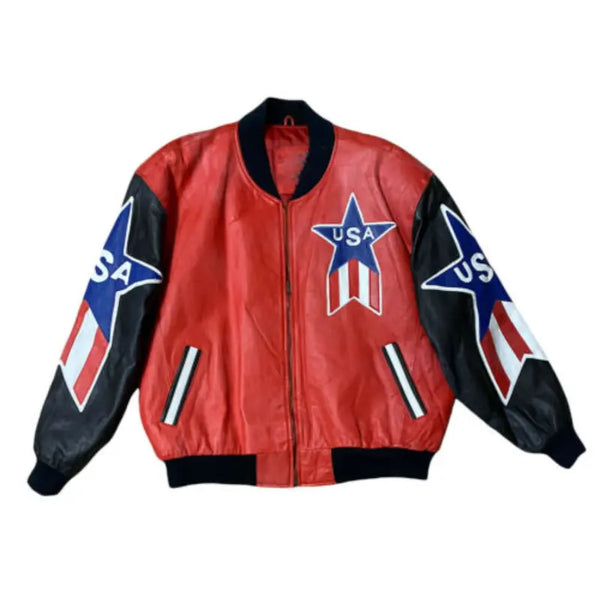 USA Flag Leather Bomber Red Jacket – Vintage Jacket