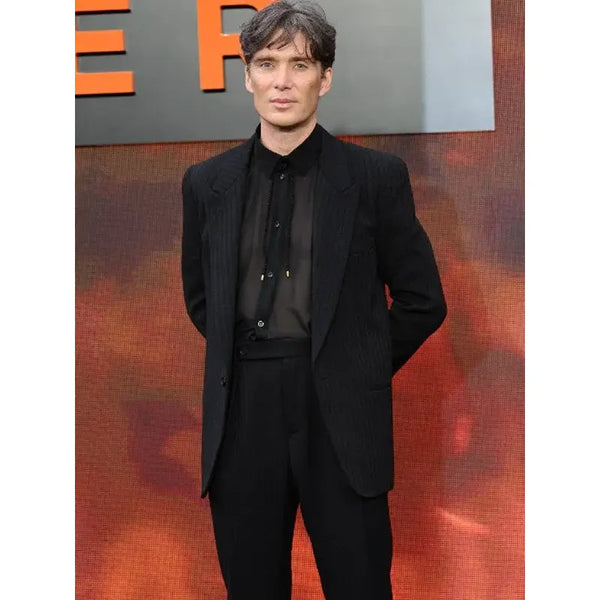 Oppenheimer 2023 Cillian Murphy Black Striped Suit – Vintage Jacket