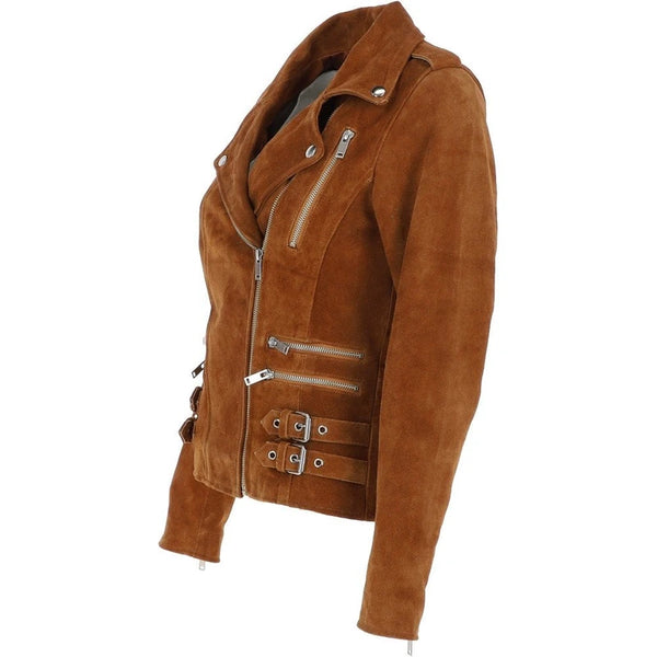 Motorcycle Brown Suede Leather Jacket - Vintage Jackets
