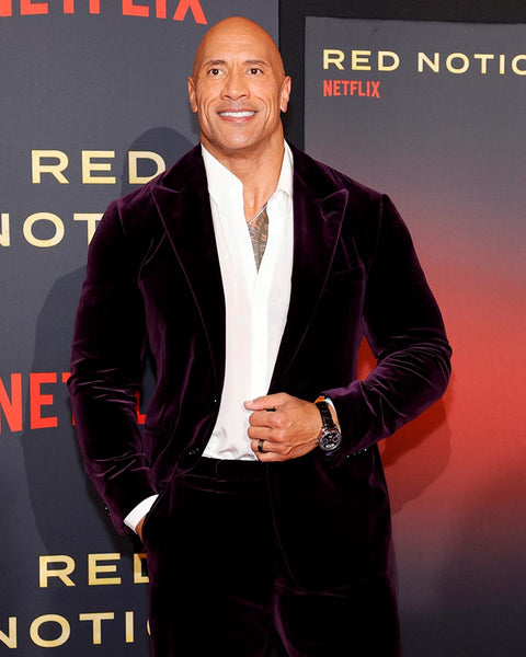 Red Notice Premiere Dwayne Johnson Velvet Suit | Bold Celebrity Style ...