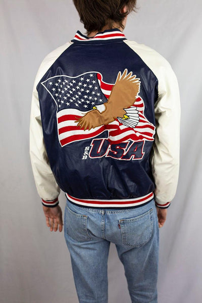 Patriotic USA American Flag Eagle Faux Leather Jacket | 30% Off ...